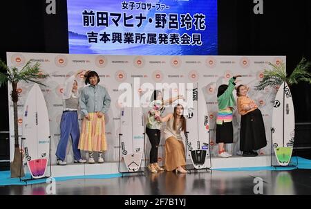 (L-R)Comedian Yuriyan Retriever, Shizuyo Yamasaki, professional Surfer ...