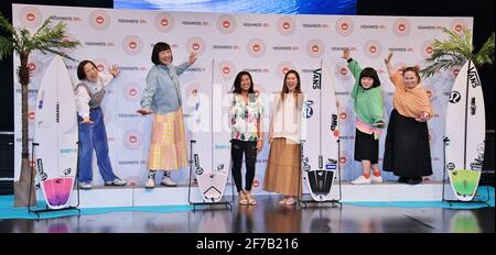 (L-R)Comedian Yuriyan Retriever, Shizuyo Yamasaki, professional Surfer ...