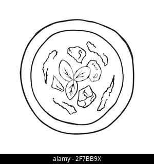 Vector hand-drawn gazpacho. Spanish cuisine dish. Design sketch element ...