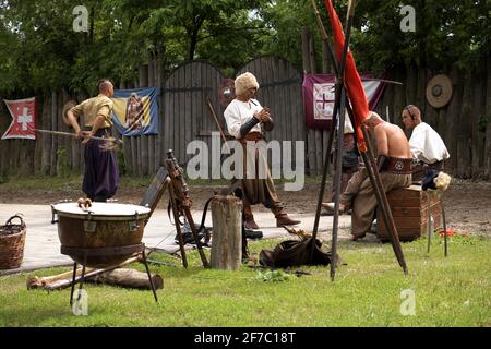 Cossack display, Cossack Folk Museum, Khortitsa Island, River Dnieper ...
