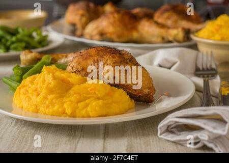 chicken with pumkin puree Stock Photo - Alamy