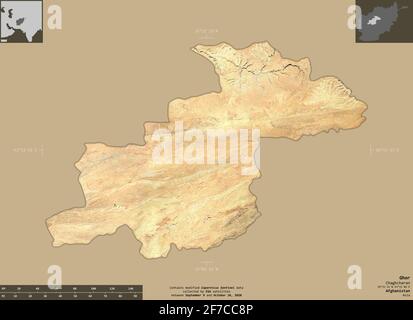 Ghor, province of Afghanistan. High resolution satellite map. Locations ...