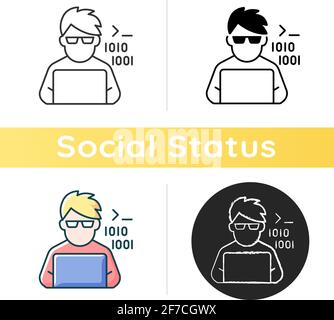 Programmer, computer expert chalk white icon on black background Stock ...