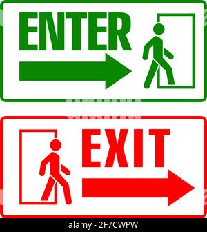 Entry and exit signs with a man silhouette. Vector pictograms Stock ...