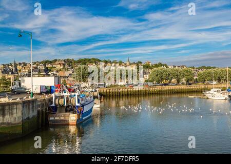 Trouville and Touques river and a lot of seagull in a beautiful summer ...