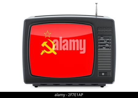 Russian Television concept. TV set with flag of Russia. 3D rendering ...