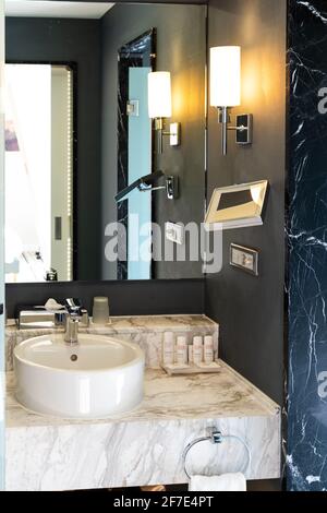 Modern bathroom interior in white color Stock Photo - Alamy