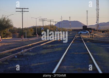 Train tracks at the Ferrocarril Mexicano train station in the Benjamin ...