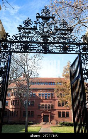 Iron gate marked one of the entrance of Harvard Yard of Harvard ...