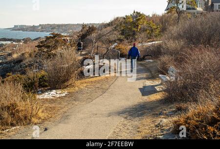 Shops and restaurants in Perkins Cove in Ogunquit Maine in the United ...