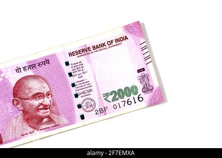 Indian 2000 rupee paper currency note front and back side isolated on ...