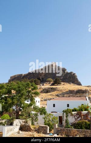 Ancient Acropolis of Lindos, on the Greek island of Rhodes Stock Photo ...