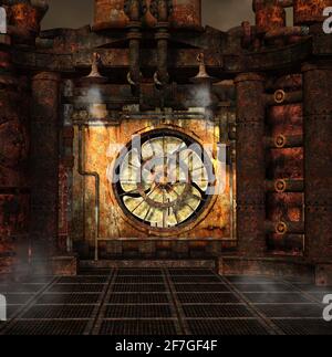 Steampunk room with smoking machines Stock Photo - Alamy