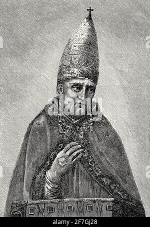Boniface VIII, Pope from 1294 to 1303, is depicted in this historical ...