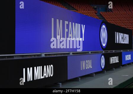 FC Internazionale new logo and banner in San Siro stadium during Inter ...