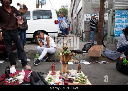 Mexican devotees of Santa Muerte (Holy Death) crawl on their knees ...