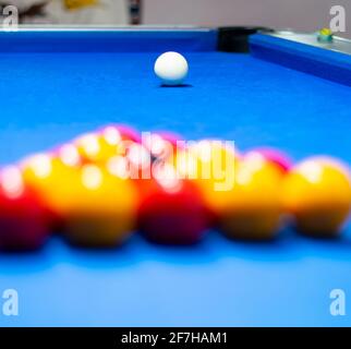Pool balls set up at the start of a game Stock Photo - Alamy