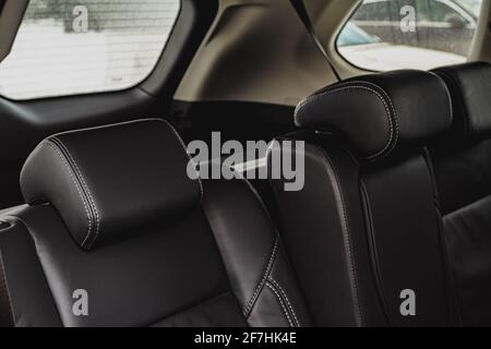 Leather car seats close up view. Modern Car Interior details. Leather ...