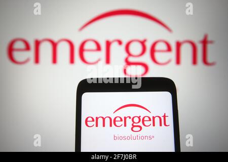In this photo illustration the Emergent BioSolutions logo seen ...