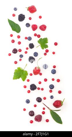 Falling berry mix isolated on a white background Stock Photo - Alamy
