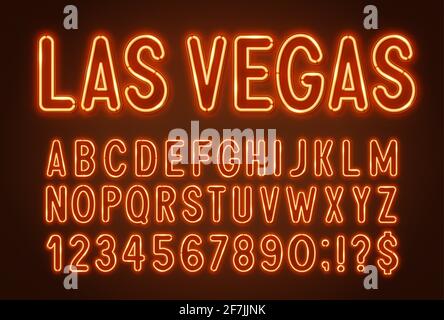 Las Vegas font. Glowing lamp letters. Retro Alphabet with lamps ...