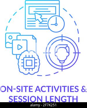 On site activities and session length blue concept icon Stock Vector ...