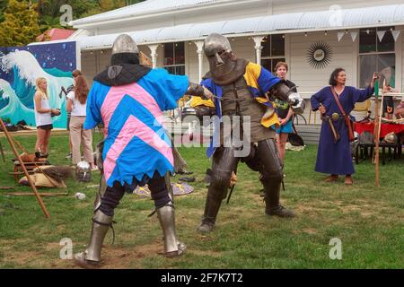 Medieval reenactors sword fight Stock Photo - Alamy
