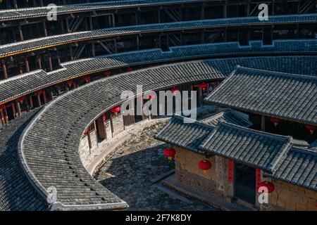 Inside view of a Tulou, a traditional Chinese architecture in Fujian ...