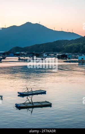 A fish farm at Nanao island, Guangdong province, China, at sunset Stock ...