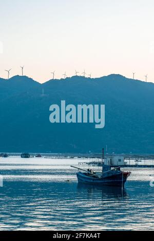 A fish farm at Nanao island, Guangdong province, China, at sunset Stock ...