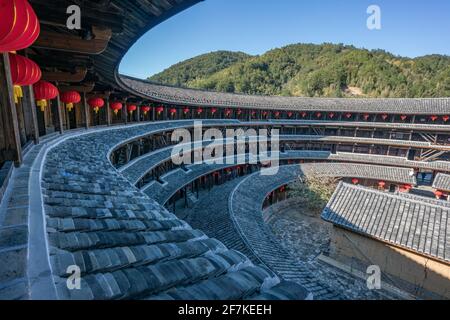 Inside view of a Tulou, a traditional Chinese architecture in Fujian ...