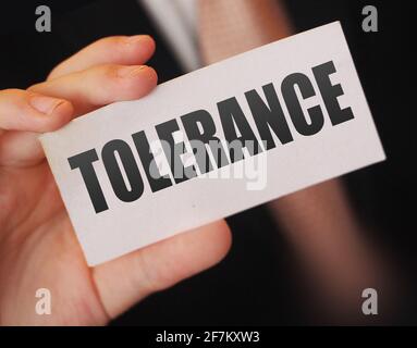 No discrimination words on a card in businessman hand. Social concept ...