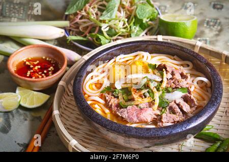 Traditional bowl of Vietnamese bun vermicelli rice stick noodle salad ...