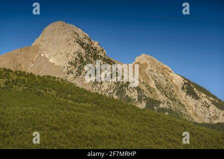 Pedraforca west face seen from the Serra de Cadí range, near the ...