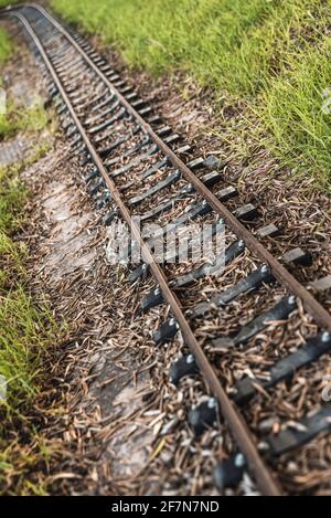 Old miniature train tracks at sunset Stock Photo - Alamy