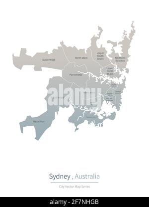 Vector map Sydney district detailed plan of the city, districts and ...