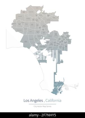 Los Angeles vector map. Detailed map of Los Angeles city administrative ...