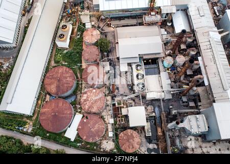 Aerial view Storage tank of Ethanol Ethyl Alcohol factory, Renewable ...