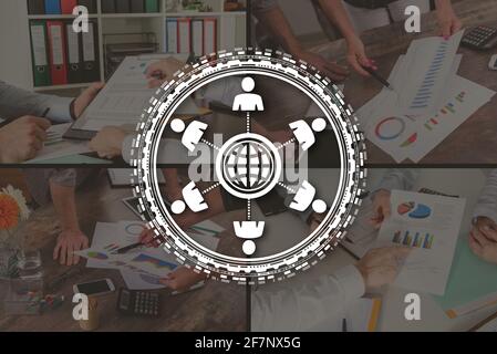 Bpo concept illustrated by pictures on background Stock Photo - Alamy