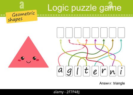 Logic puzzle game for children. Geometric shapes, hexagon. Cartoon flat ...