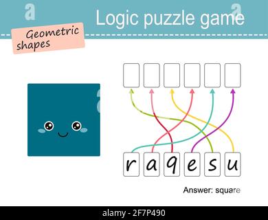 Logic puzzle game for children. Geometric shapes, heart. Cartoon flat ...