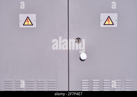 Metal doors of the entrance to the electrical substation Stock Photo ...