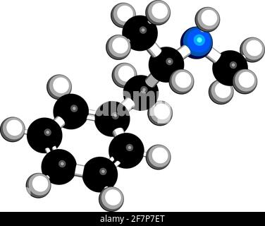 Methamphetamine (crystal meth, methamfetamine) stimulant drug molecule ...