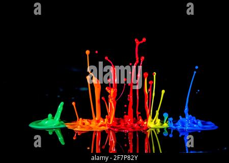 splash of multi-colored ink on a black background. paint explosion ...