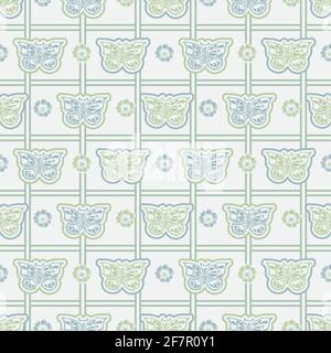Seamless minimalist butterfly blockprint pattern background. Calm pale ...