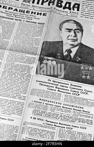 National newspaper Pravda dedicated to death leaders of communist party ...
