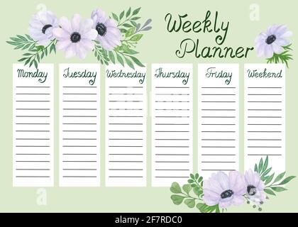 Illustration of weekly planner and monday, tuesday, wednesday, thursday ...