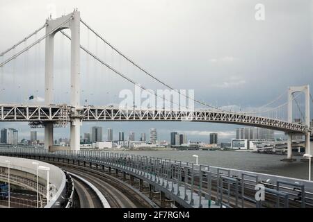 Horizontal view of the New Transit Yurikamome, connecting Shimbashi to ...
