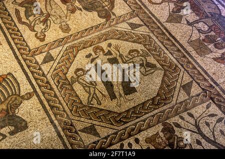 Low Ham Roman Mosaic, Dido and Aeneas, photographed in Somerset County ...