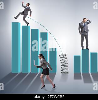 The business people jumping over bar charts Stock Photo - Alamy